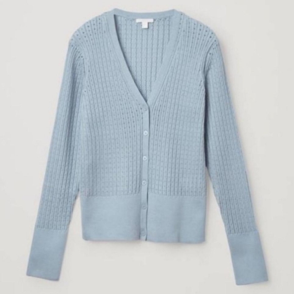 COS | Sweaters | Cos Silk Button Front Ribbed Knit Cardigan In Pale ...